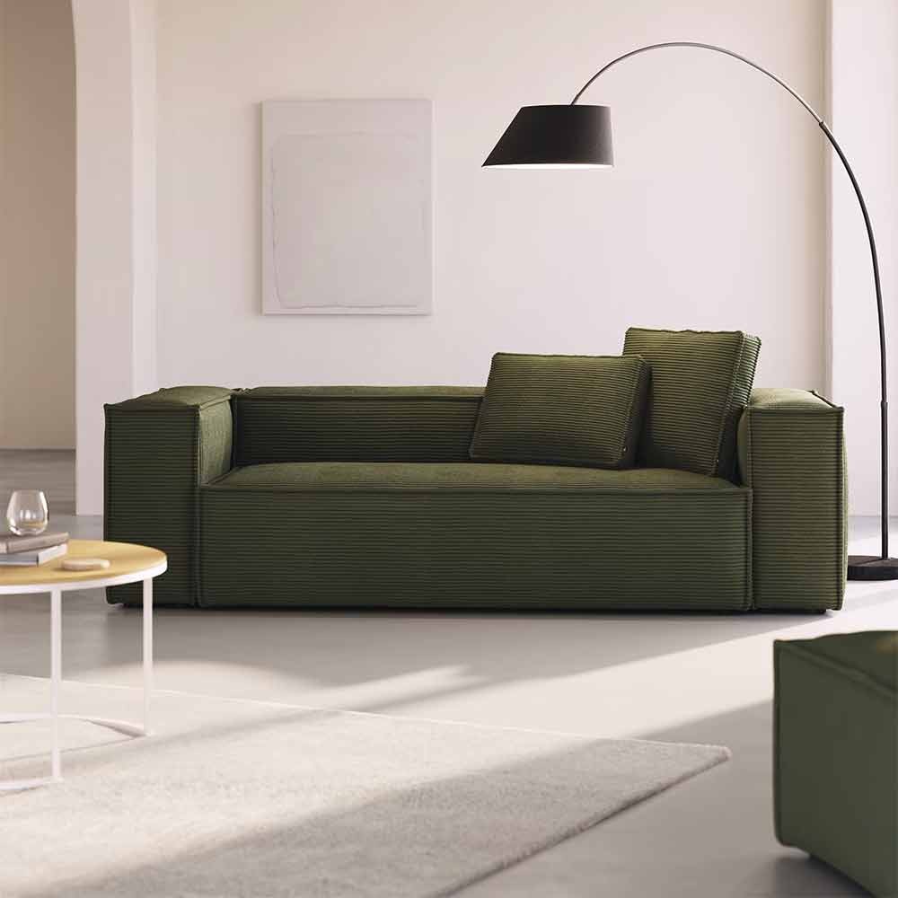 Sofa Blok 3 seater velvet with large green ribs 240 cm