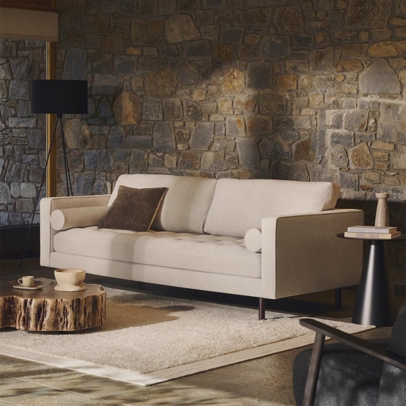 Debra 3-Sitzer-Sofa aus Chenille Perle Füße Naturfinish 222 cm