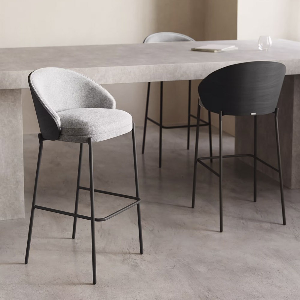 Eamy stool light grey ash veneer black finish and black metal height 77 ...