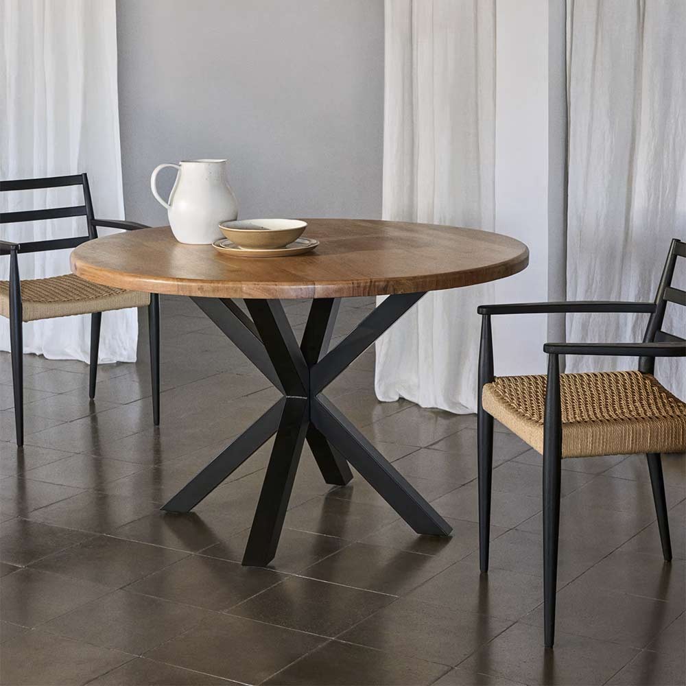 Table ronde Argo en bois d'acacia et pieds en acier finition noire Ø ...